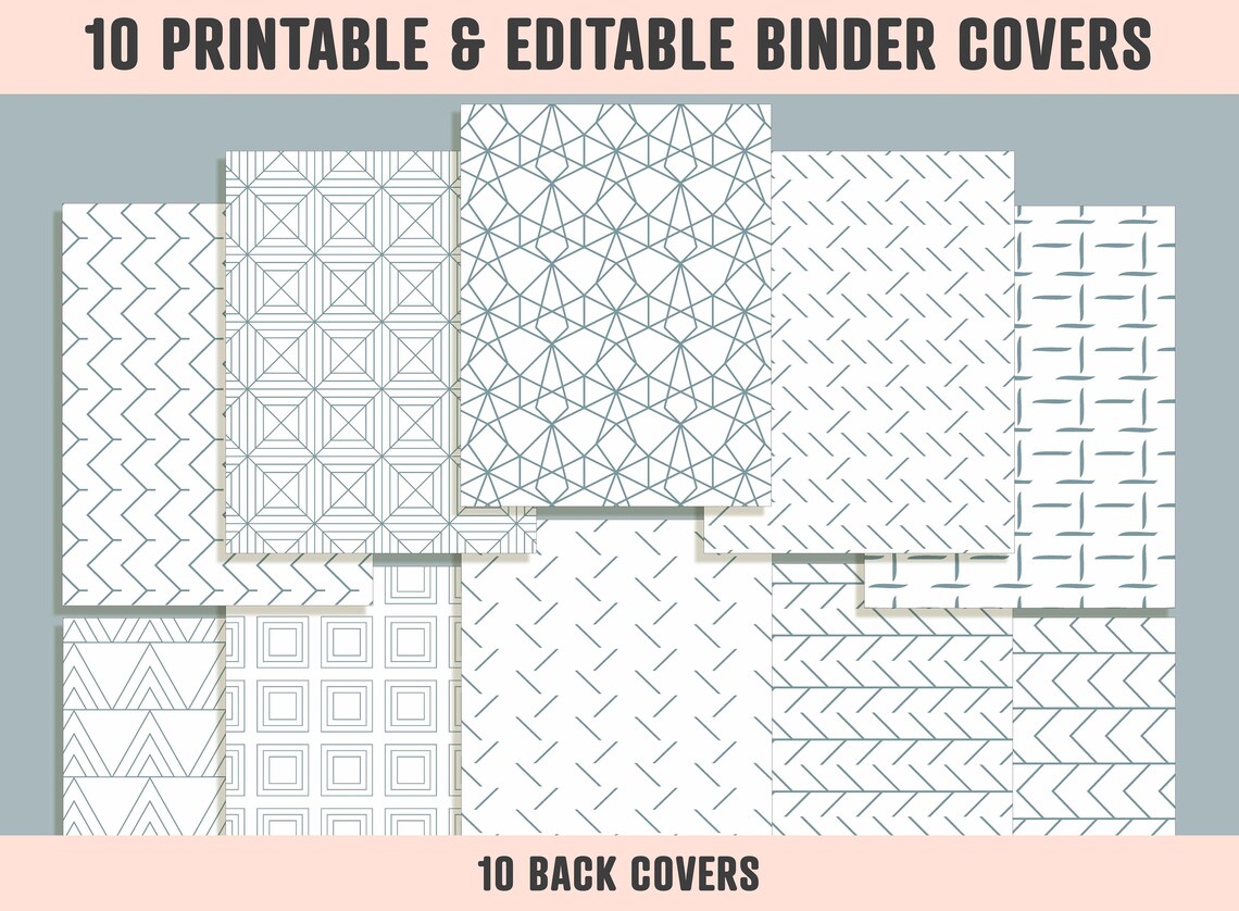 Geometric Patterns Binder Cover, 10 Printable & Editable Binder Covers ...