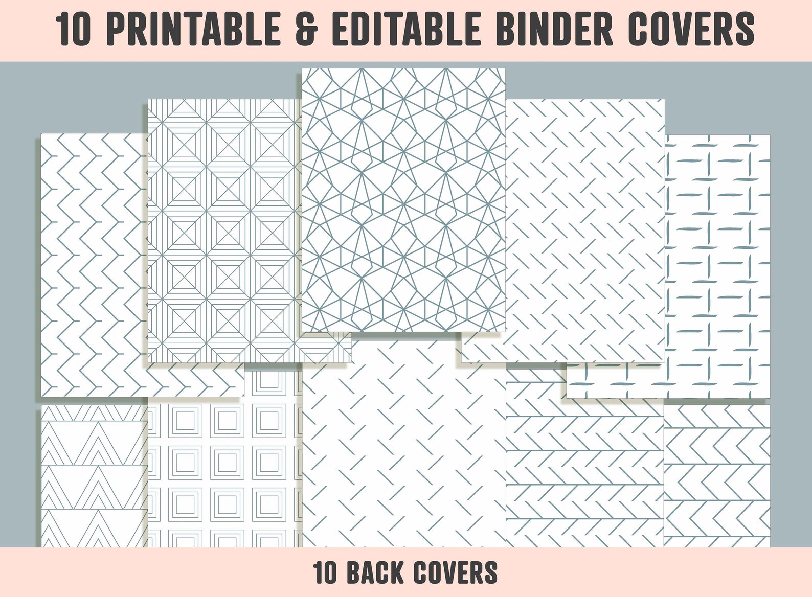 Geometric Patterns Binder Cover, 10 Printable & Editable Binder Covers ...