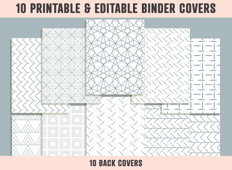 Geometric Patterns Binder Cover, 10 Printable & Editable Binder Covers ...