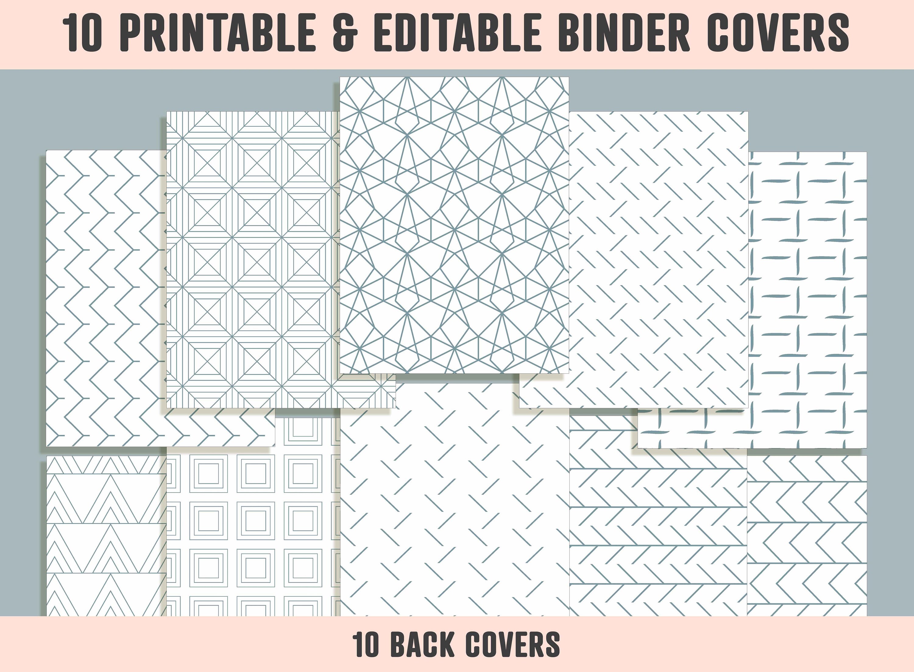 Geometric Patterns Binder Cover, 10 Printable & Editable Binder Covers ...