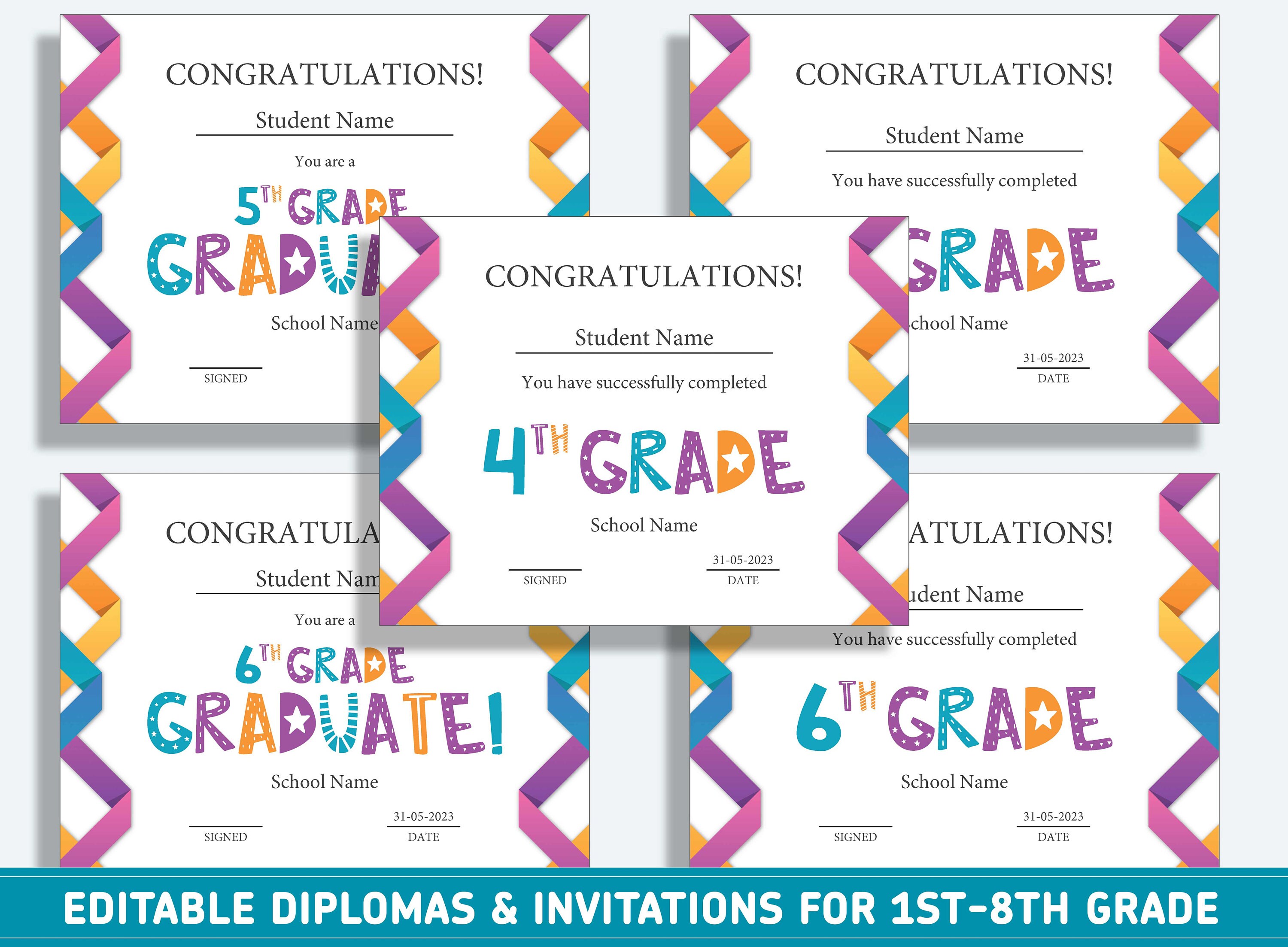 Editable 6th Grade Diploma 1st to 8th Grade Diploma - Etsy