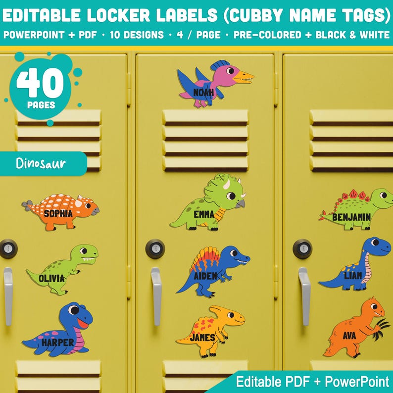 Fun Dinosaur Name Tags for Lockers and Cubbies, Editable Labels in ...