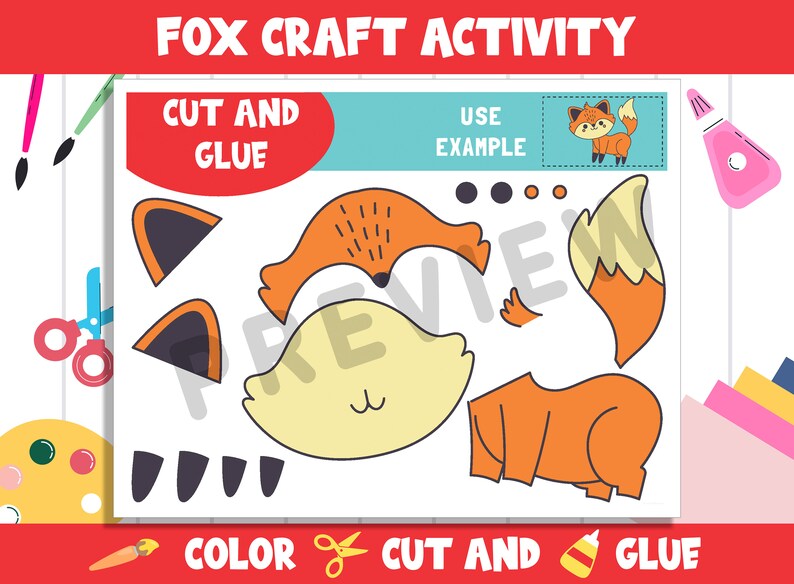 Cute Fox Craft Activity Color, Cut, and Glue for Prek to 2nd Grade, PDF ...