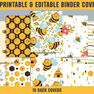 Honey Bee Binder Cover, 10 Printable & Editable Binder Covers + Spines ...