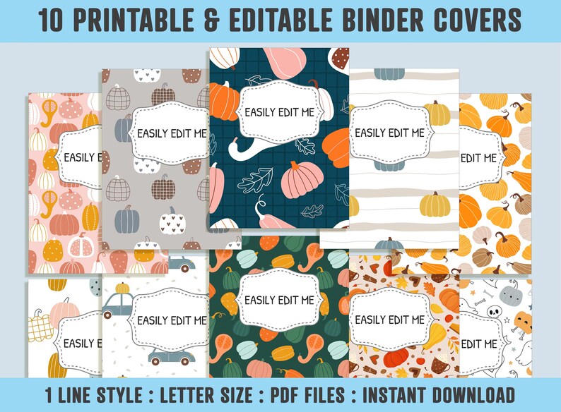 Pumpkins Binder Cover, 10 Printable/editable Binder Covers+spines ...