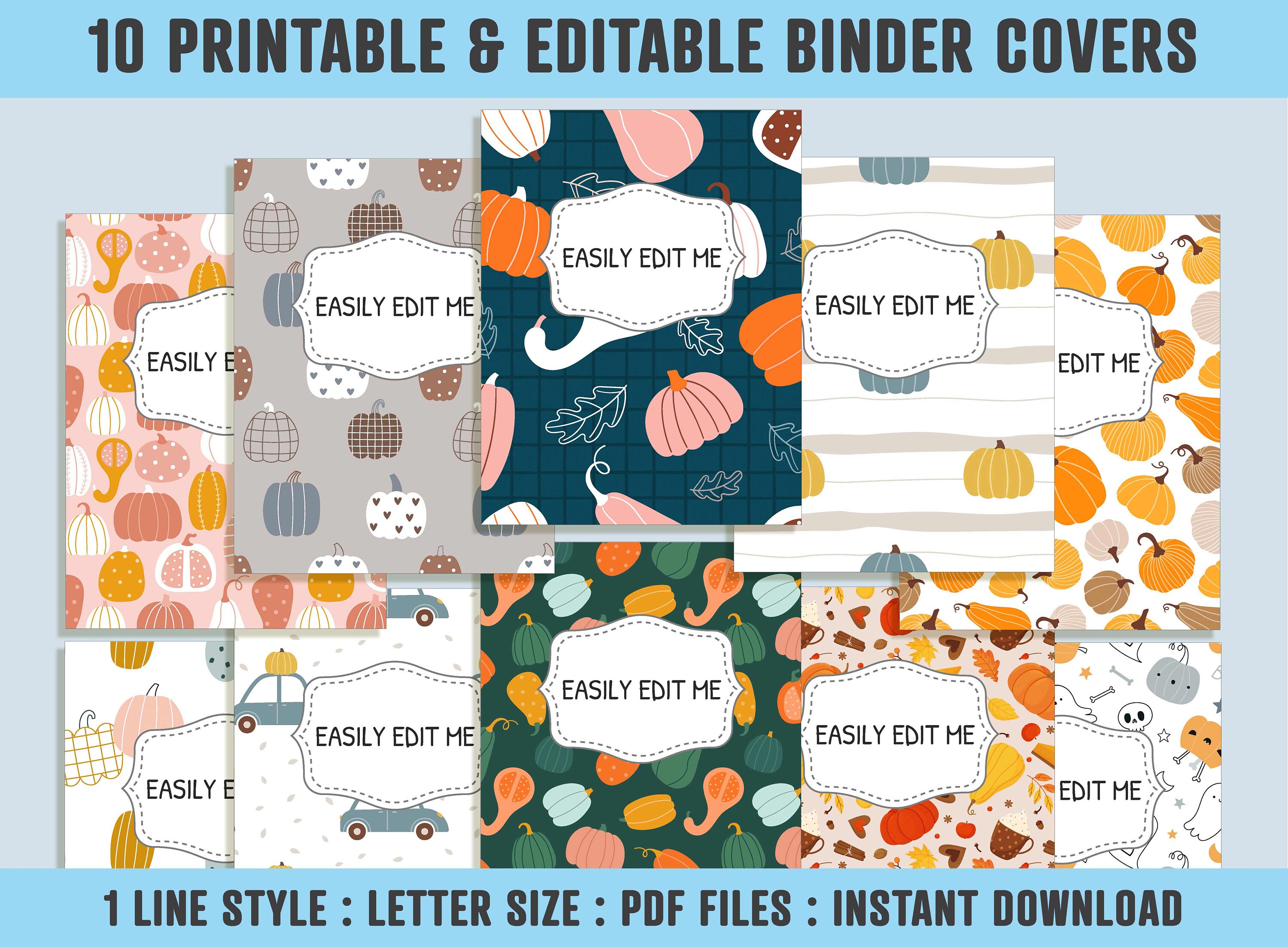 Pumpkins Binder Cover, 10 Printable/editable Binder Coversspines ...