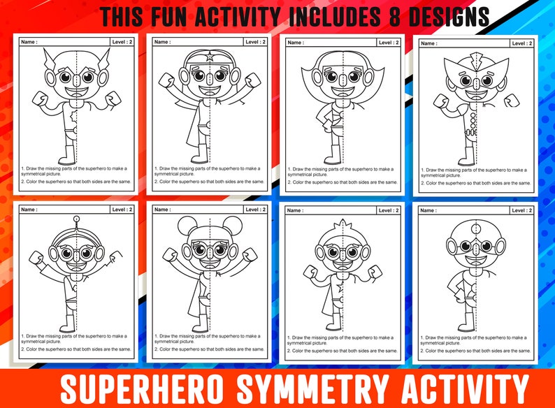 Superhero Symmetry Worksheet Superhero Theme Lines of - Etsy