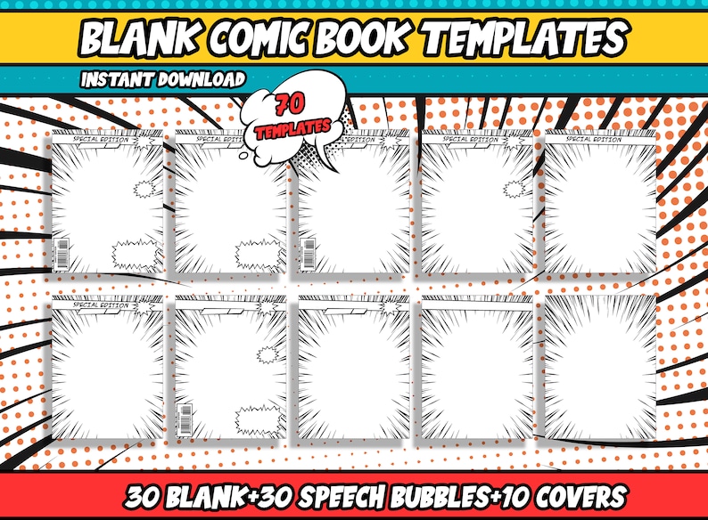 70 Comic Strip Templates, Create Your Own Comic Book, Includes: 30 ...