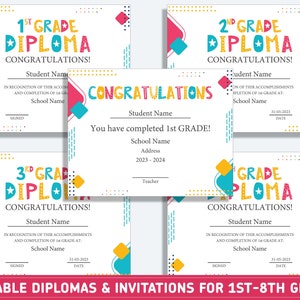 Editable 6th Grade Certificate, 1st to 8th Grade Diploma, Certificate ...