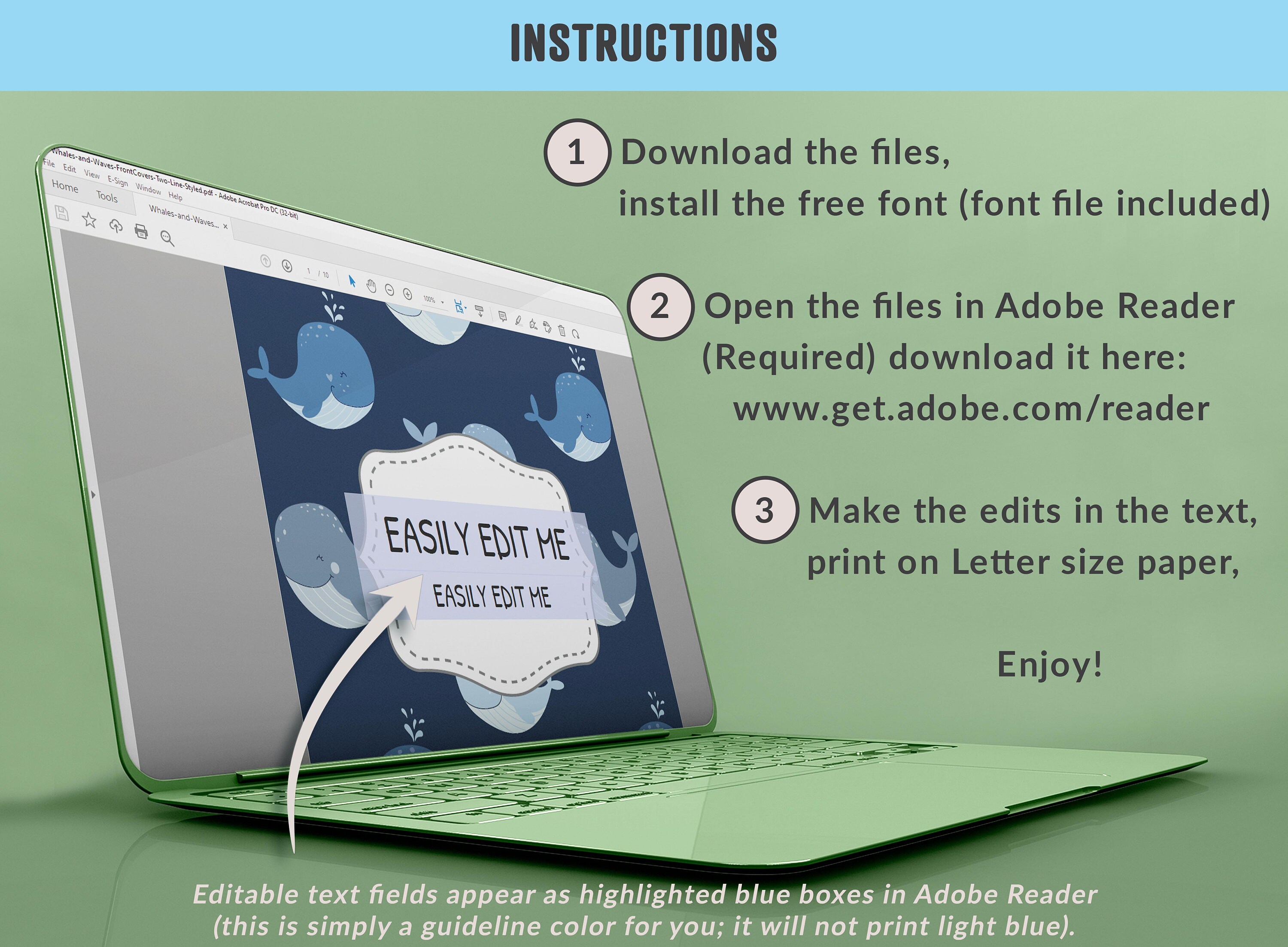 Whales and Waves Binder Cover 10 Printable/editable Binder - Etsy