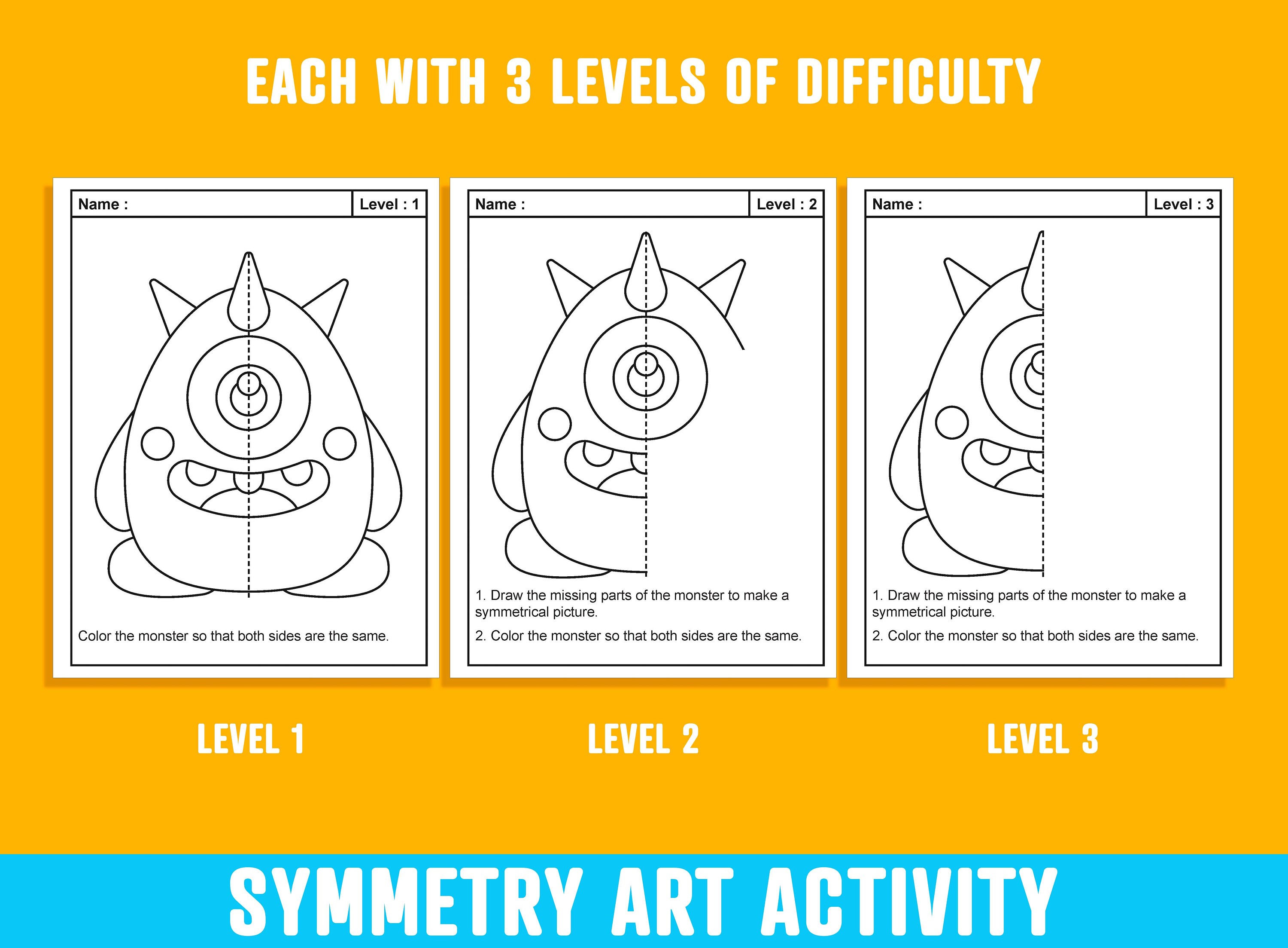 Symmetry Art Activity, Lines of Symmetry, 24 Pages/8 Designs, Each With ...