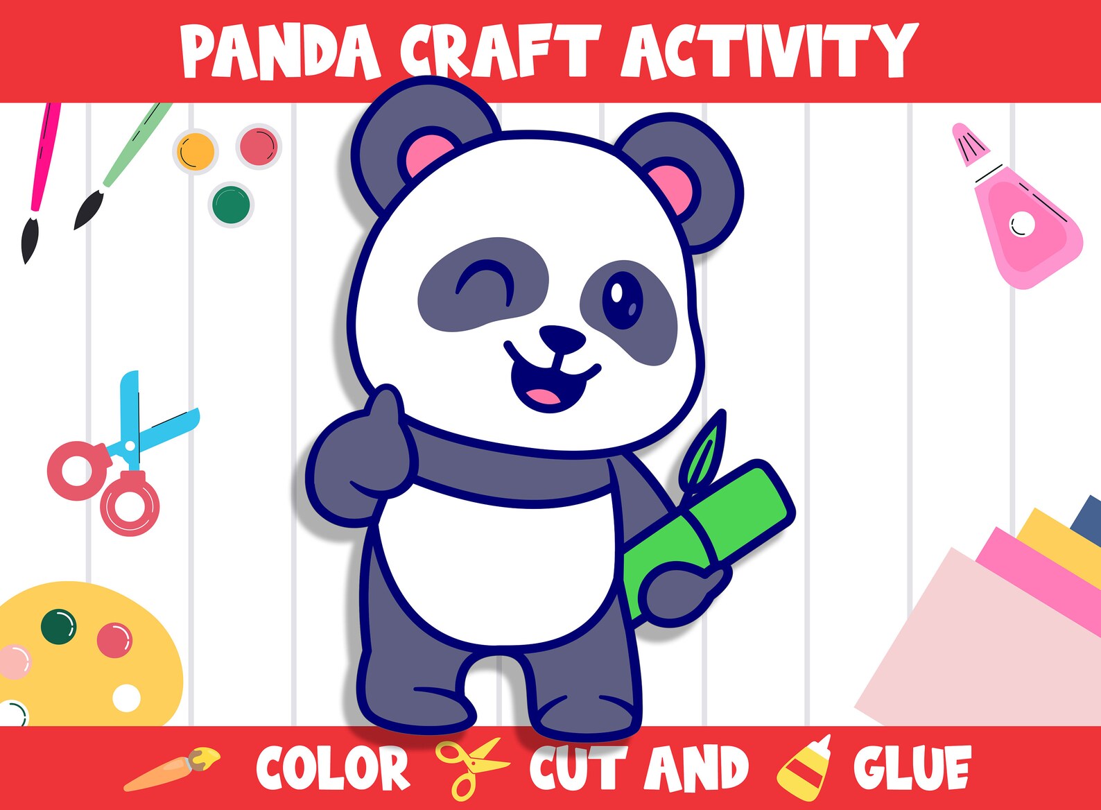 Cute Panda Craft Activity Color, Cut, and Glue for Prek to 2nd Grade ...