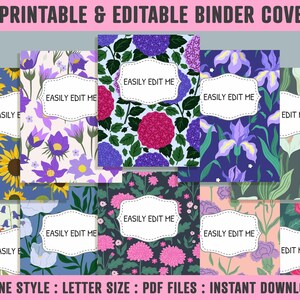 Blooming Flowers Binder Cover, 10 Printable/editable Binder Covers ...