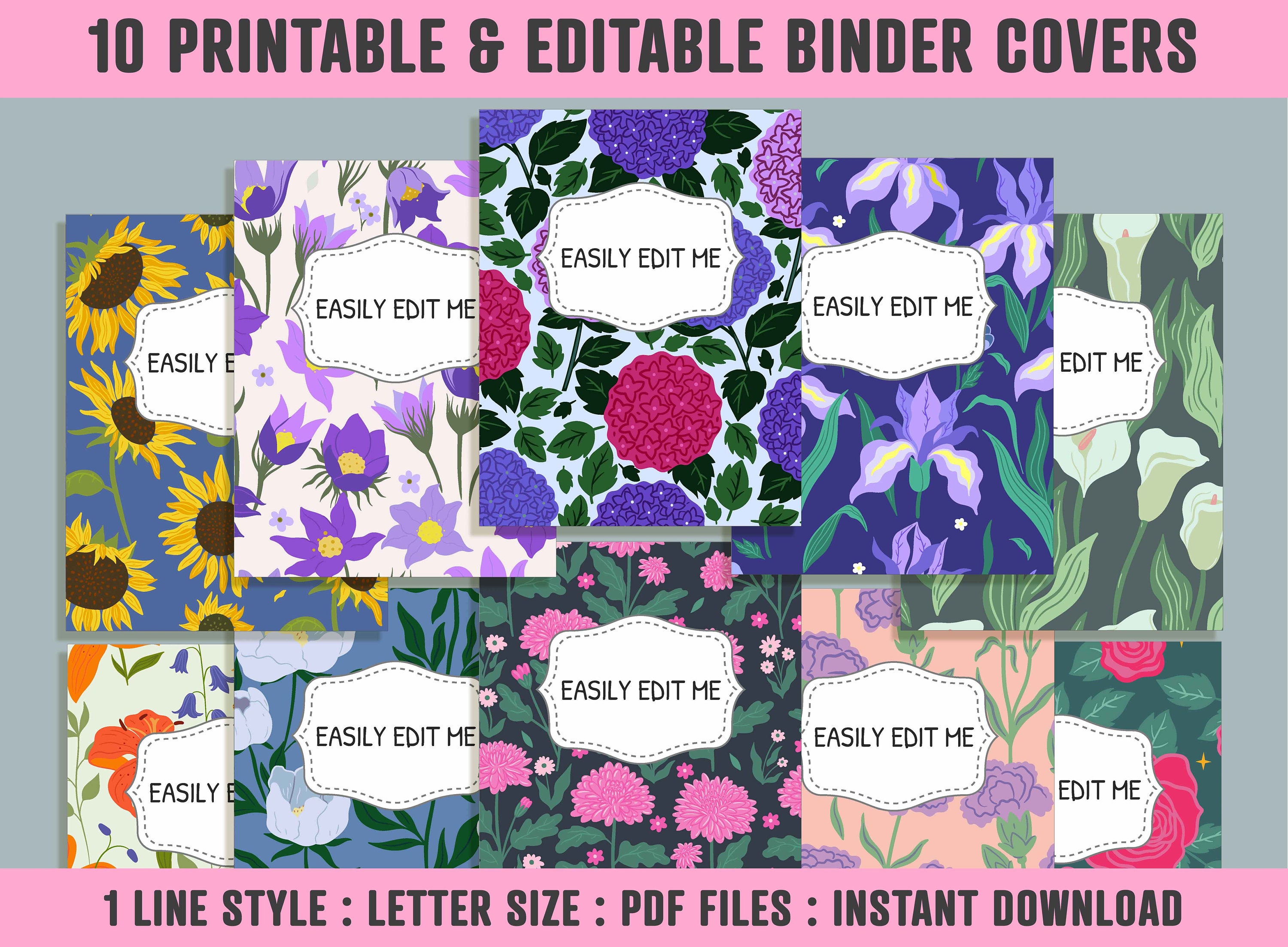 Blooming Flowers Binder Cover 10 Printable/editable Binder - Etsy