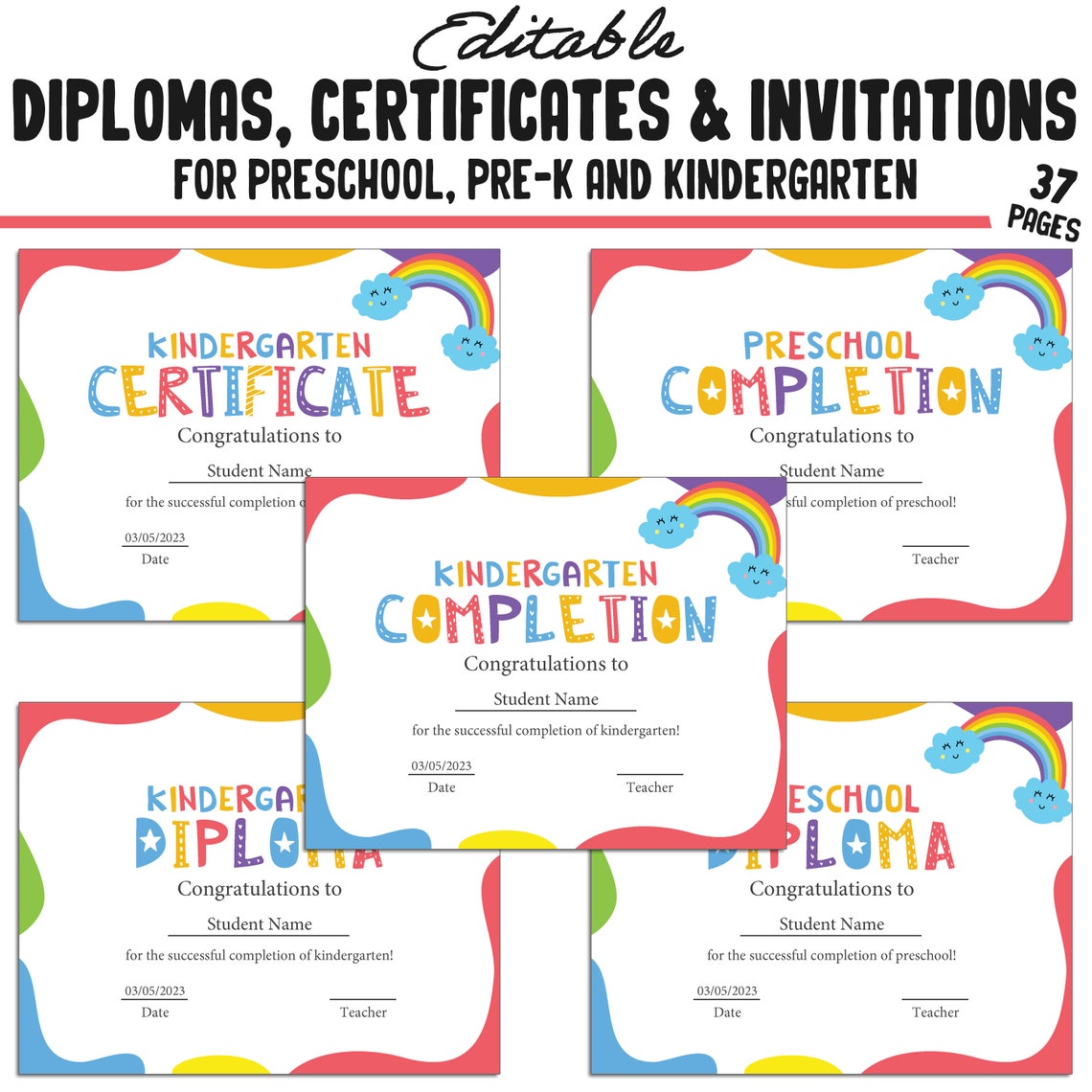 37 Editable Kindergarten, Pre-k, and Preschool Diplomas, Certificates ...