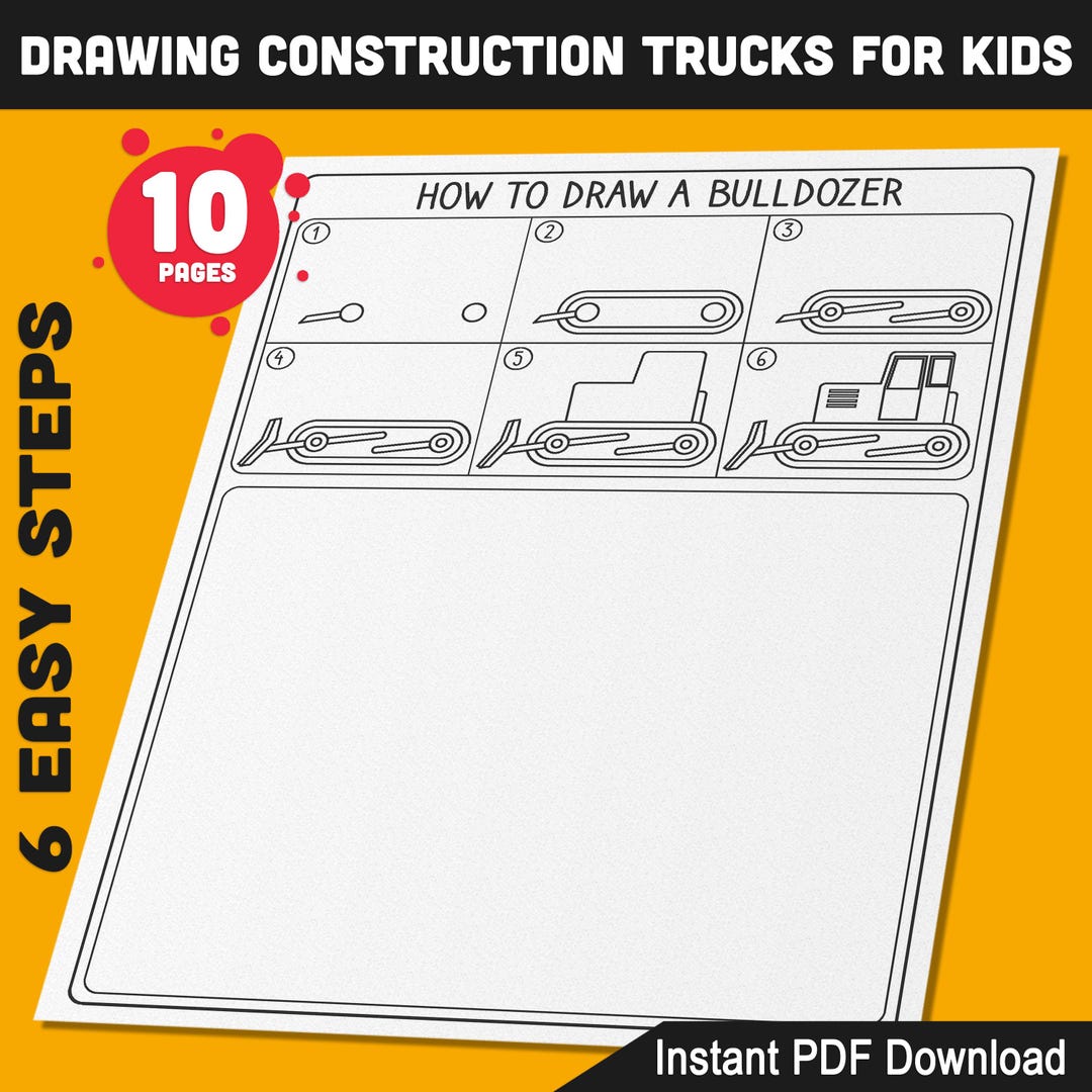 How to Draw Construction Trucks: 5-page Tutorial Featuring a Bulldozer ...