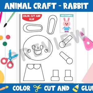Animal Craft Activity - Rabbit : Color, Cut, and Glue for Prek to 2nd ...