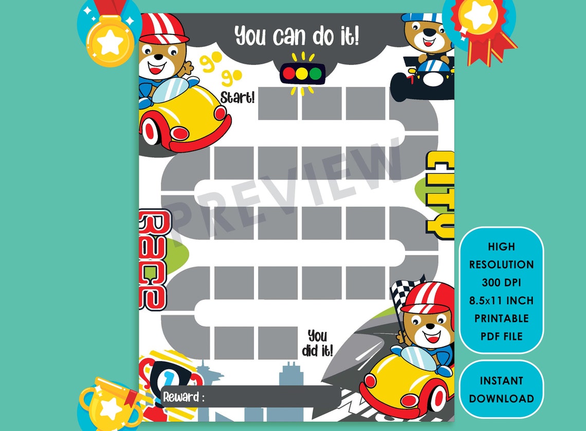 Printable Racing Car Reward Chart for Kids, a Way of Guiding Children ...