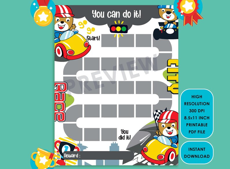 Printable Racing Car Reward Chart for Kids, a Way of Guiding Children ...