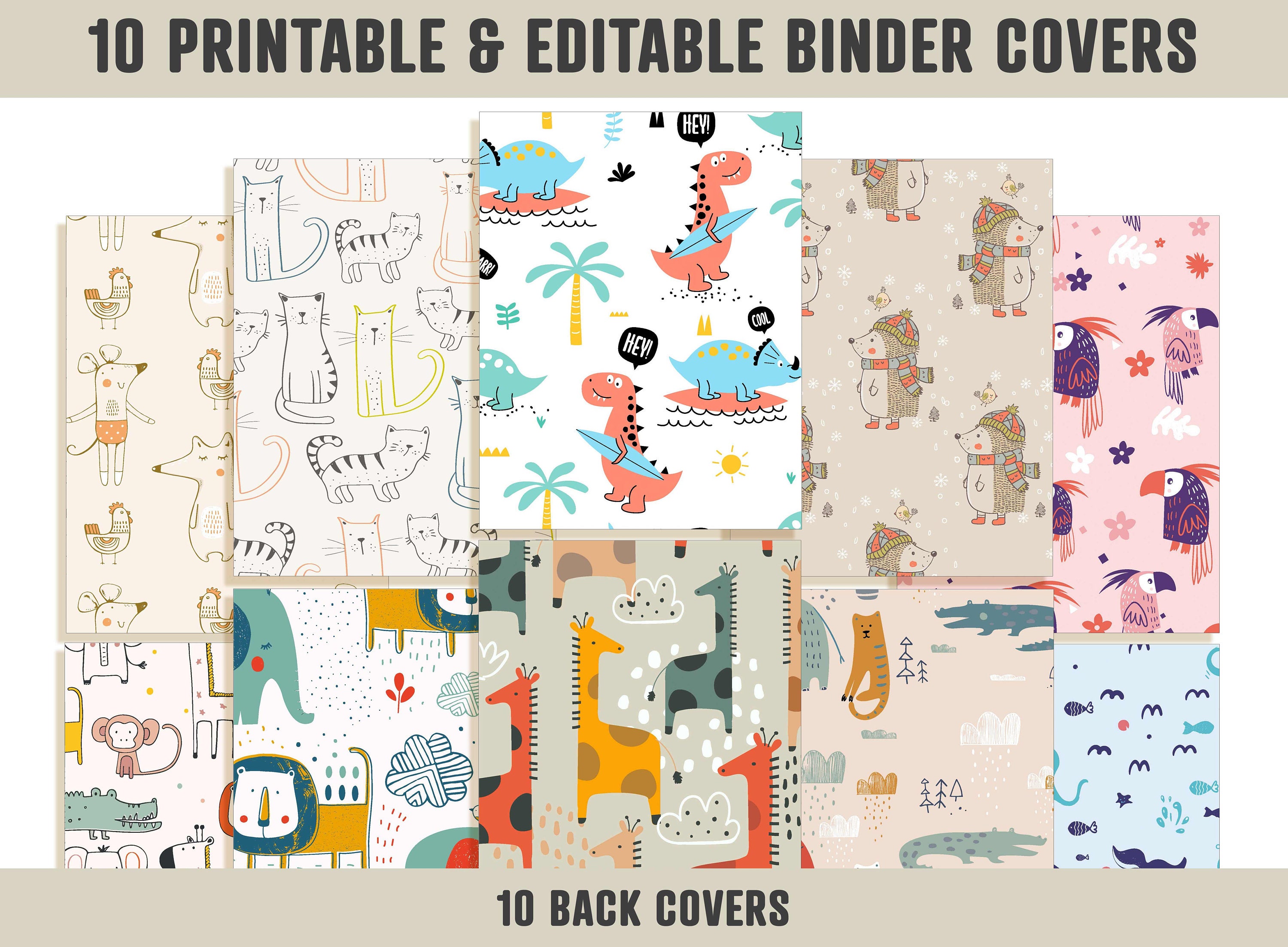 Animal Binder Covers 10 Printable/editable Binder Covers & - Etsy