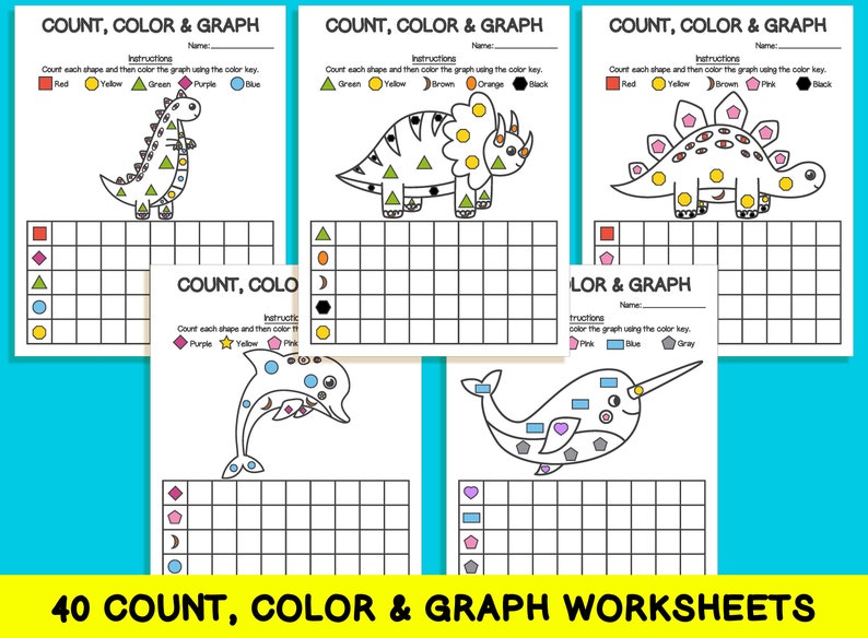 40 Count, Color & Graph Worksheets, Count and Graph Shapes Worksheets ...