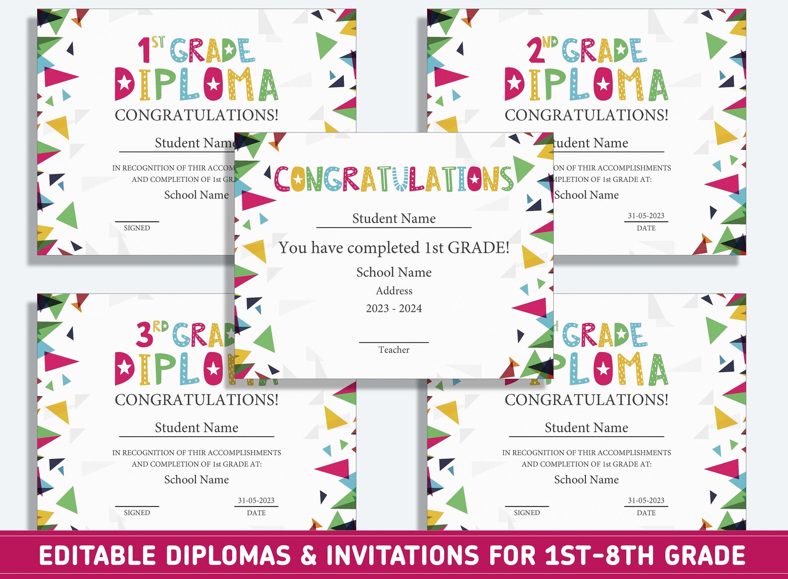 Editable 5th Grade Diploma, 1st to 8th Grade Diploma, Certificate of ...