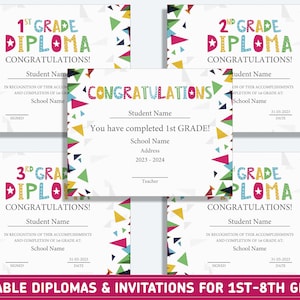 Editable 5th Grade Diploma, 1st to 8th Grade Diploma, Certificate of ...