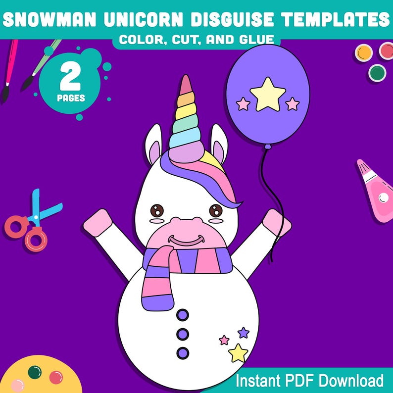 Snowman Unicorn Disguise Templates – Fun Winter Craft for Kids, Color ...
