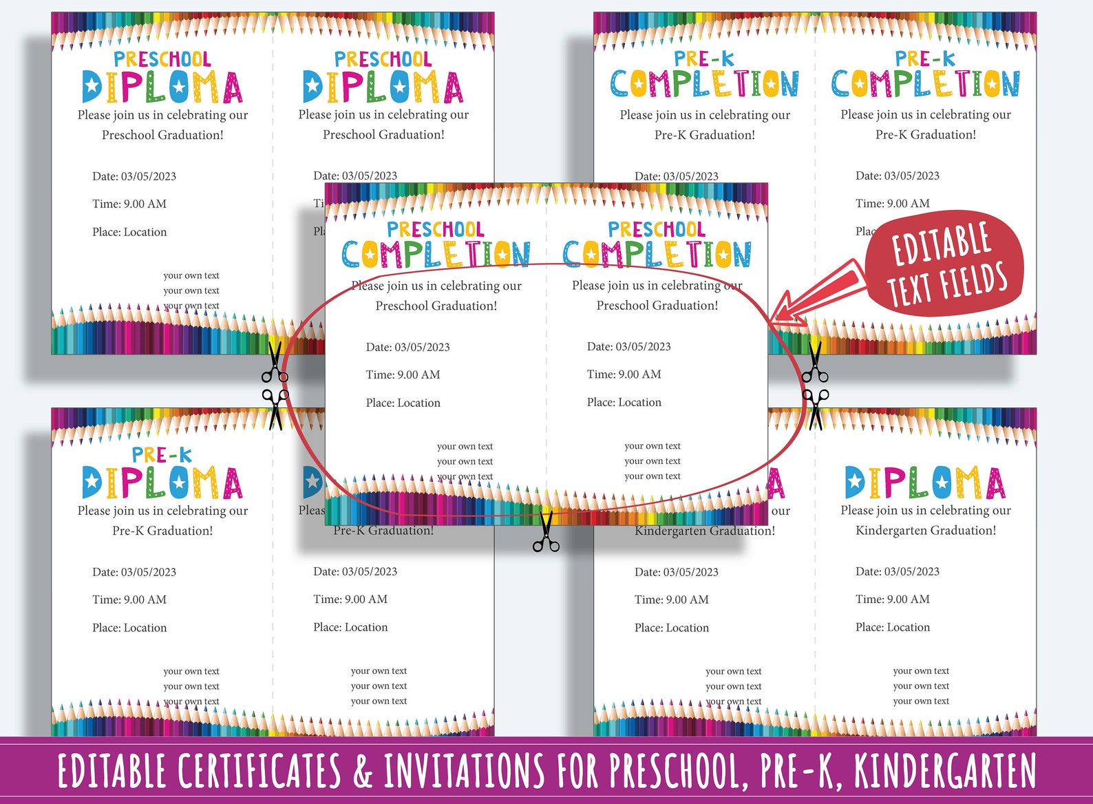 Editable Preschool Awards, Completion Certificates, Diplomas, and ...