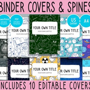10 Editable Science Pattern Binder Covers, Includes 1", 1.5", 2" Spines ...