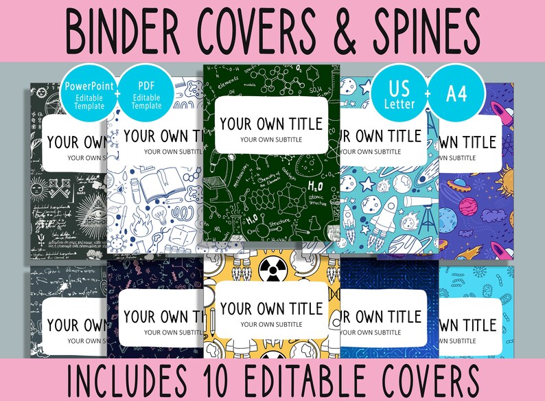 10 Editable Science Pattern Binder Covers, Includes 1, 1.5, 2 Spines ...