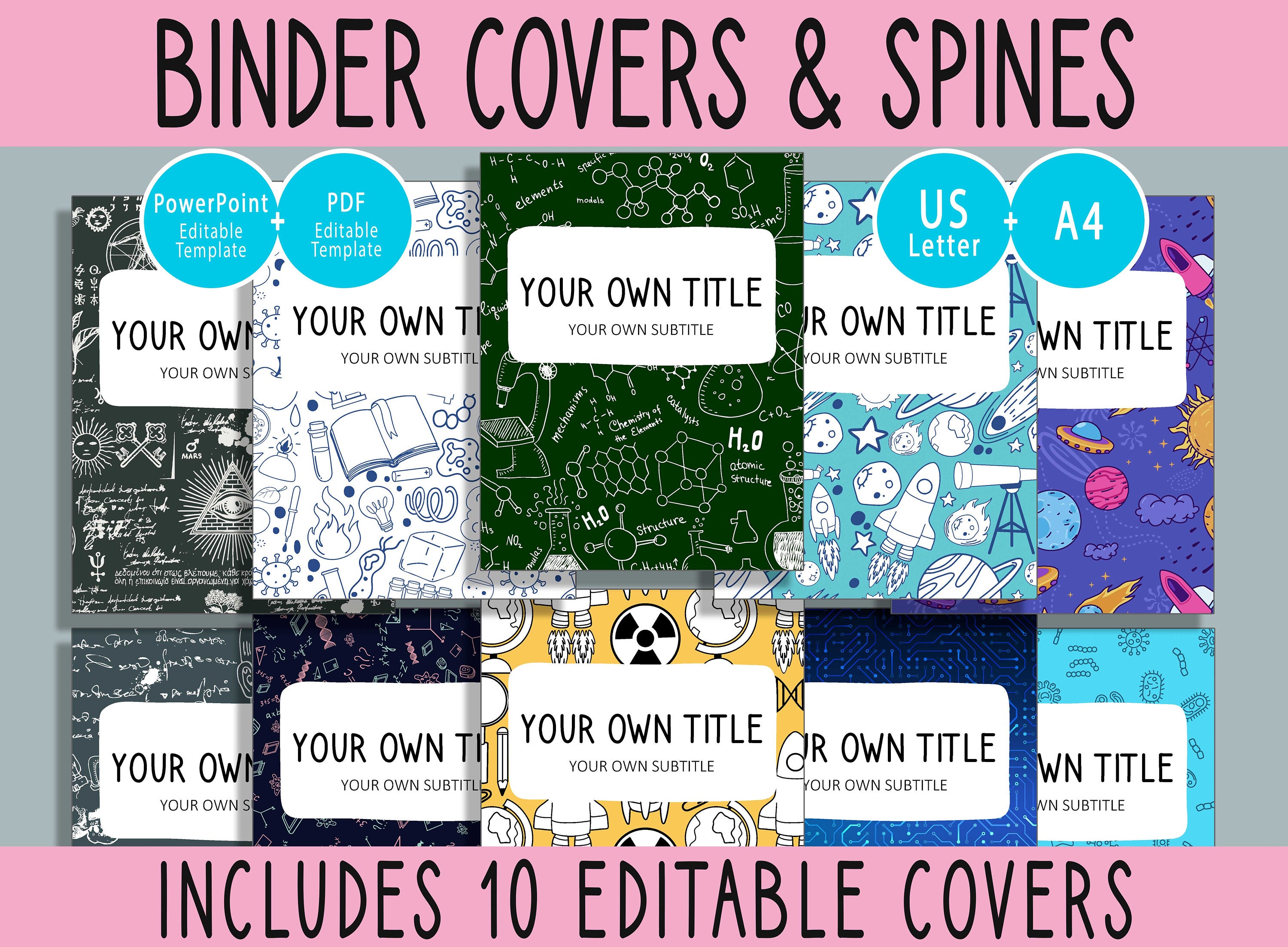10 Editable Science Pattern Binder Covers, Includes 1, 1.5, 2 Spines ...