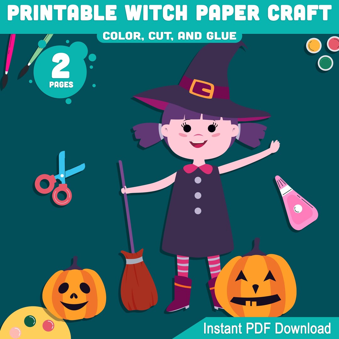 Printable Witch Paper Crafts for Halloween, Fun Color Cut and Glue ...