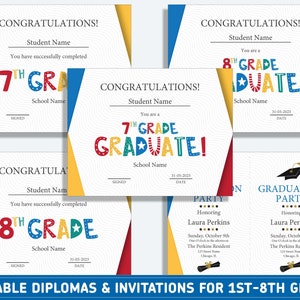 Editable 2nd Grade Graduation Certificate, 1st to 8th Grade Diploma ...