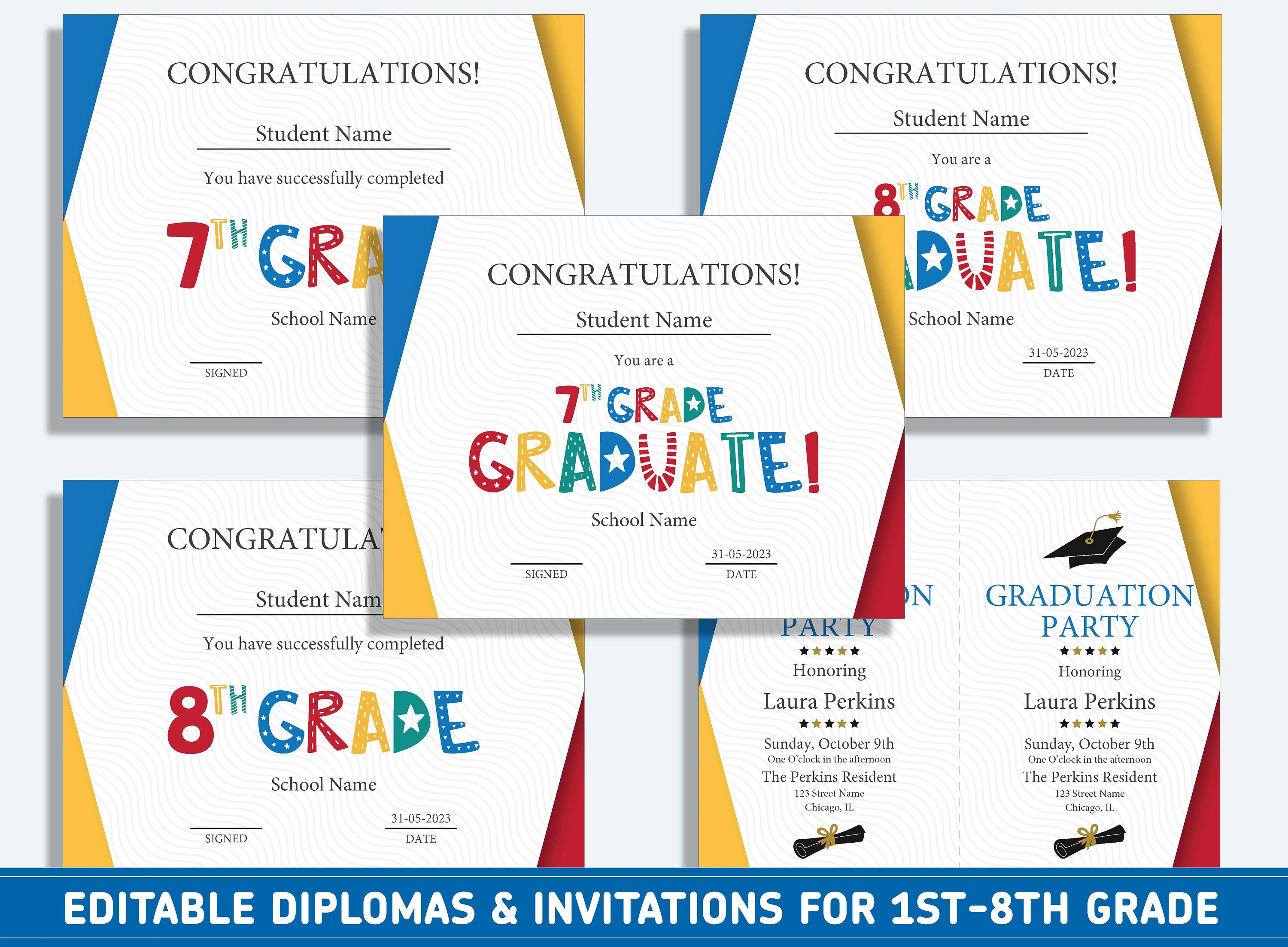 Editable 2nd Grade Graduation Certificate 1st to 8th Grade - Etsy