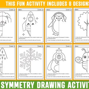 Symmetry Drawing, Lines of Symmetry Activity, 24 Pages/8 Designs, Each ...