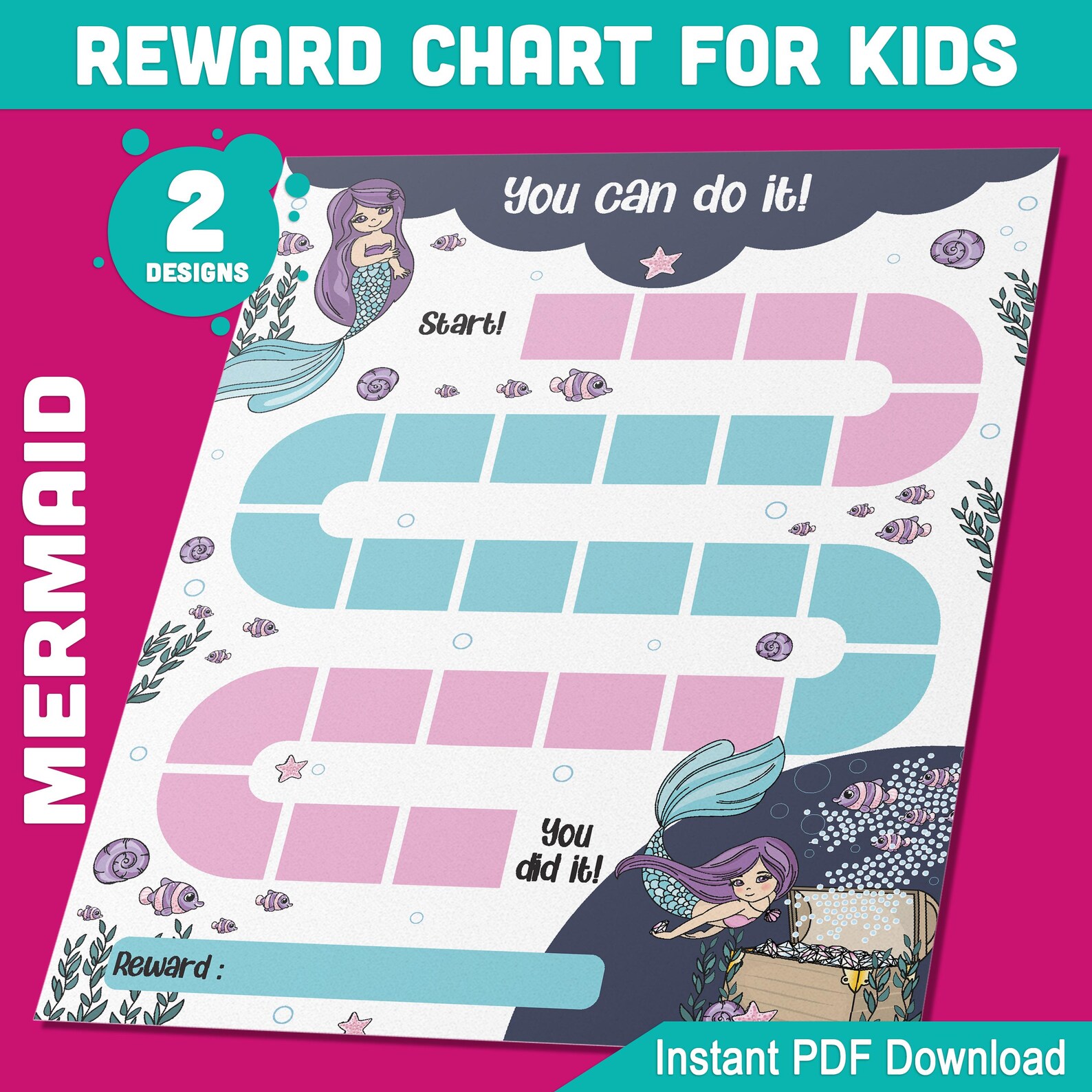 Printable Mermaid Reward Chart: Underwater Life Behavior Chart for ...