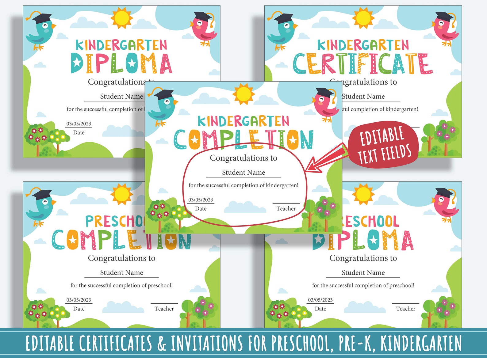 Kindergarten Certificate, Editable Preschool Completion Certificates ...