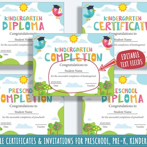 Kindergarten Certificate, Editable Preschool Completion Certificates ...