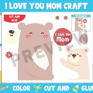 I Love You Mom, Mother's Day Craft Activity - Color, Cut, and Glue for ...
