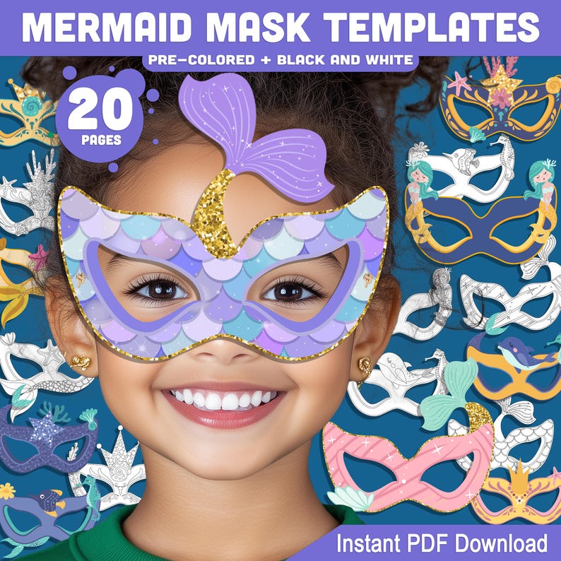 Printable Mermaid Mask Templates: 20 Fun DIY Face Masks for Kids, Pre ...