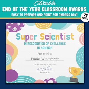 Editable and Fun End of Year Class Awards for Students, 26 Pages, PDF ...