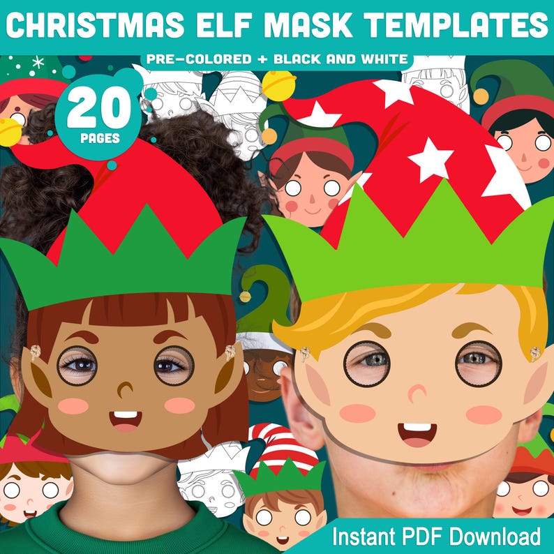 Printable Christmas Elf Mask Templates: 10 Cute Holiday Designs, Pre ...