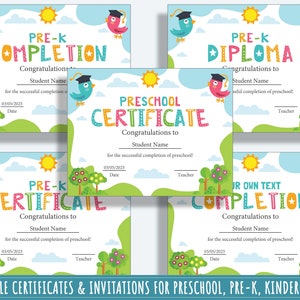 Kindergarten Certificate, Editable Preschool Completion Certificates ...