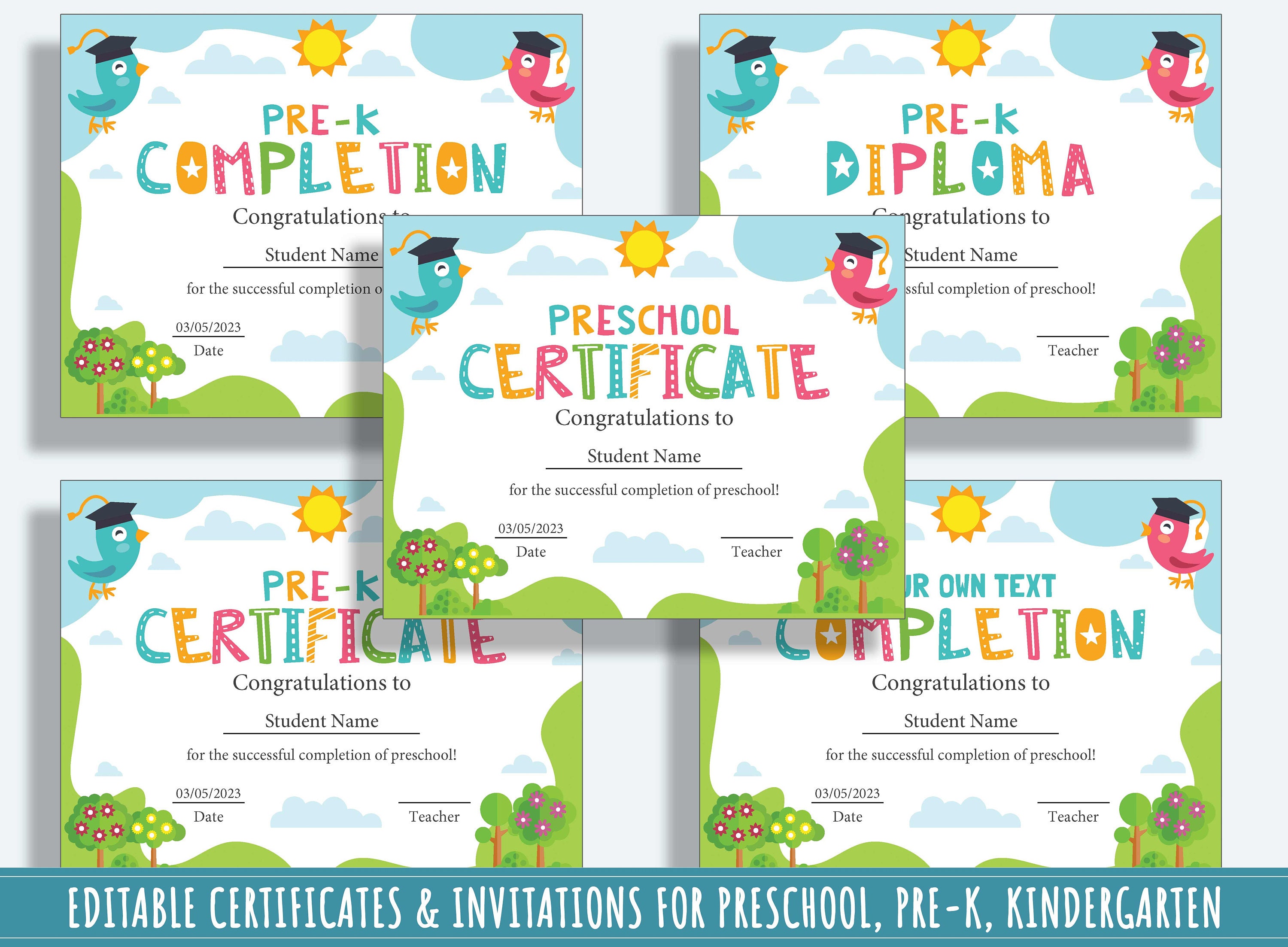 Kindergarten Certificate, Editable Preschool Completion Certificates ...