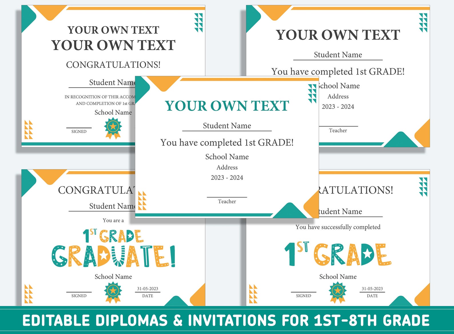 Editable 1st Grade Diploma, Second to 8th Grade Diploma, Certificate of ...