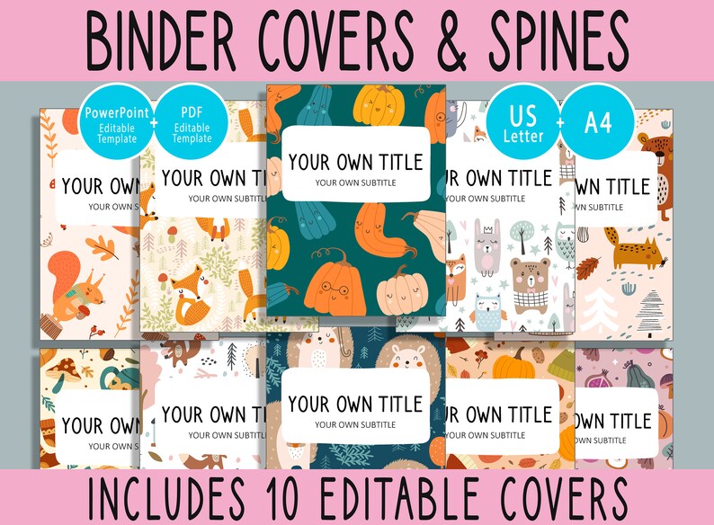 10 Editable Fall / Autumn Binder Covers, Includes 1, 1.5, 2 Spines ...