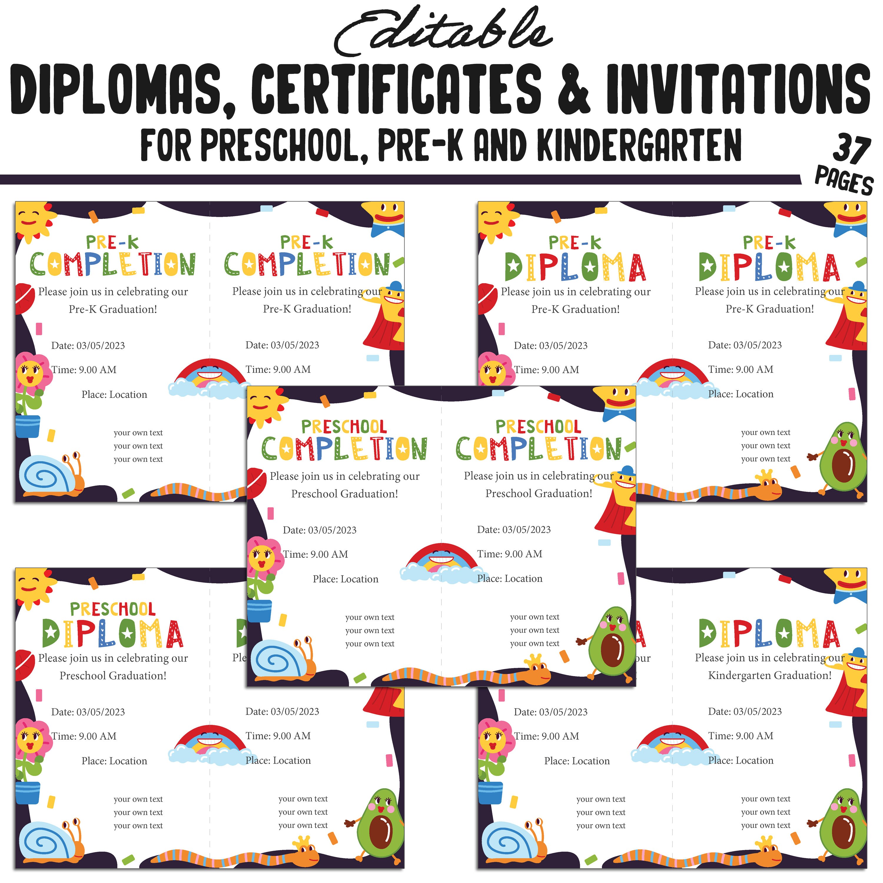 37 Printable Pre-k, Kindergarten, and Preschool Diplomas, Certificates ...
