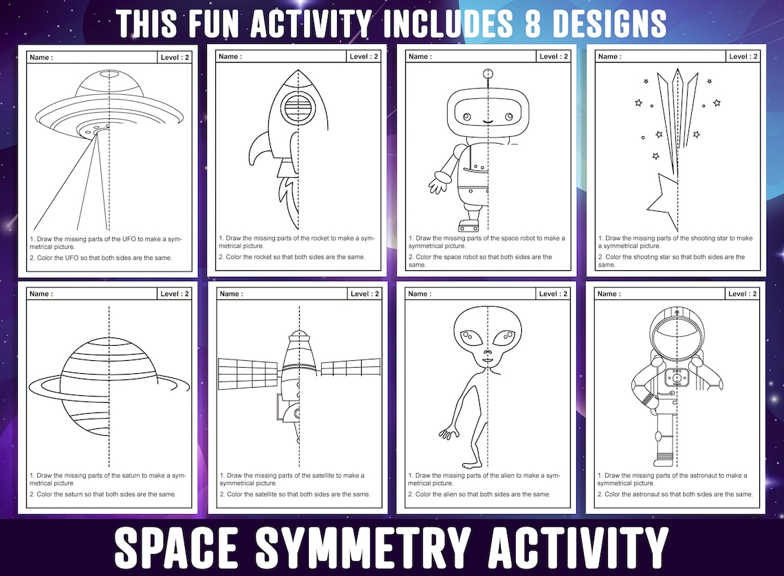 Space Symmetry Worksheet, Space Theme Lines of Symmetry Activity, 24 ...