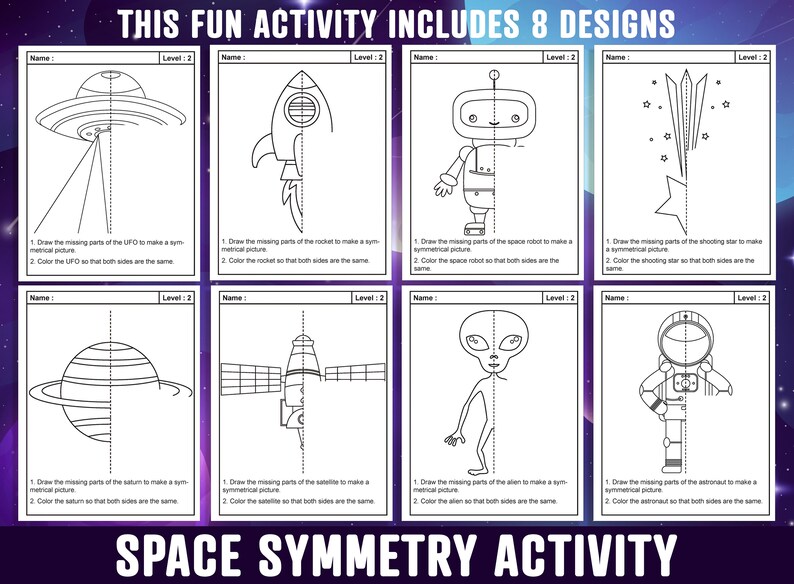 Space Symmetry Worksheet, Space Theme Lines of Symmetry Activity, 24 ...